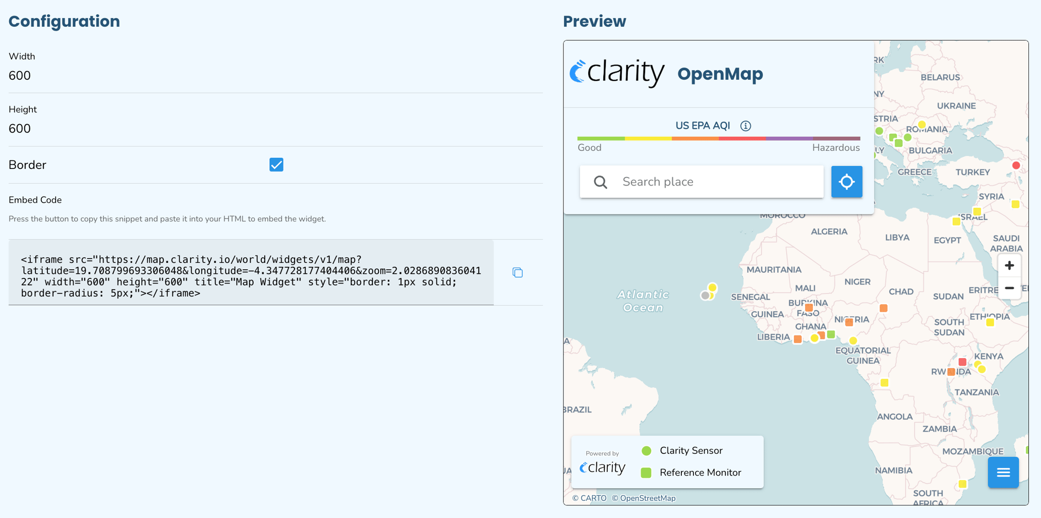 Sharing live air quality data on your website by embedding OpenMap widgets